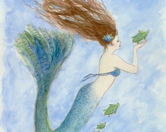 Mermaid Playing Flute 11x14 Print by Tina Obrien Beach - Etsy
