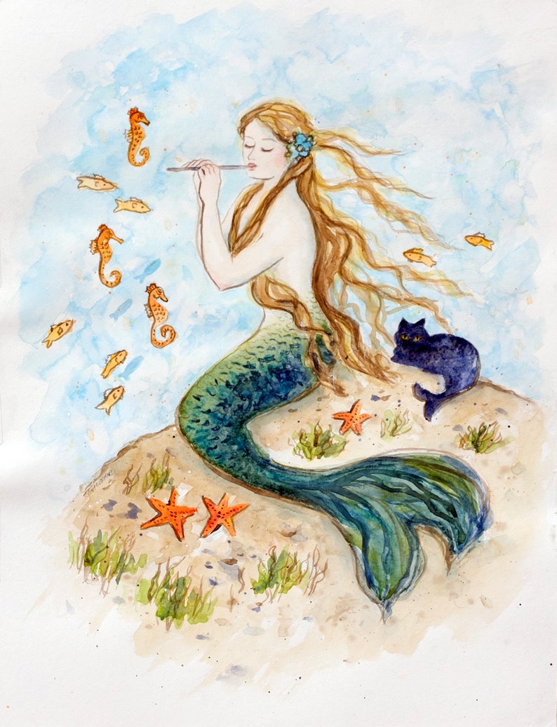 Mermaid Card 5x7 Mermaid Art Beach Art From Original - Etsy