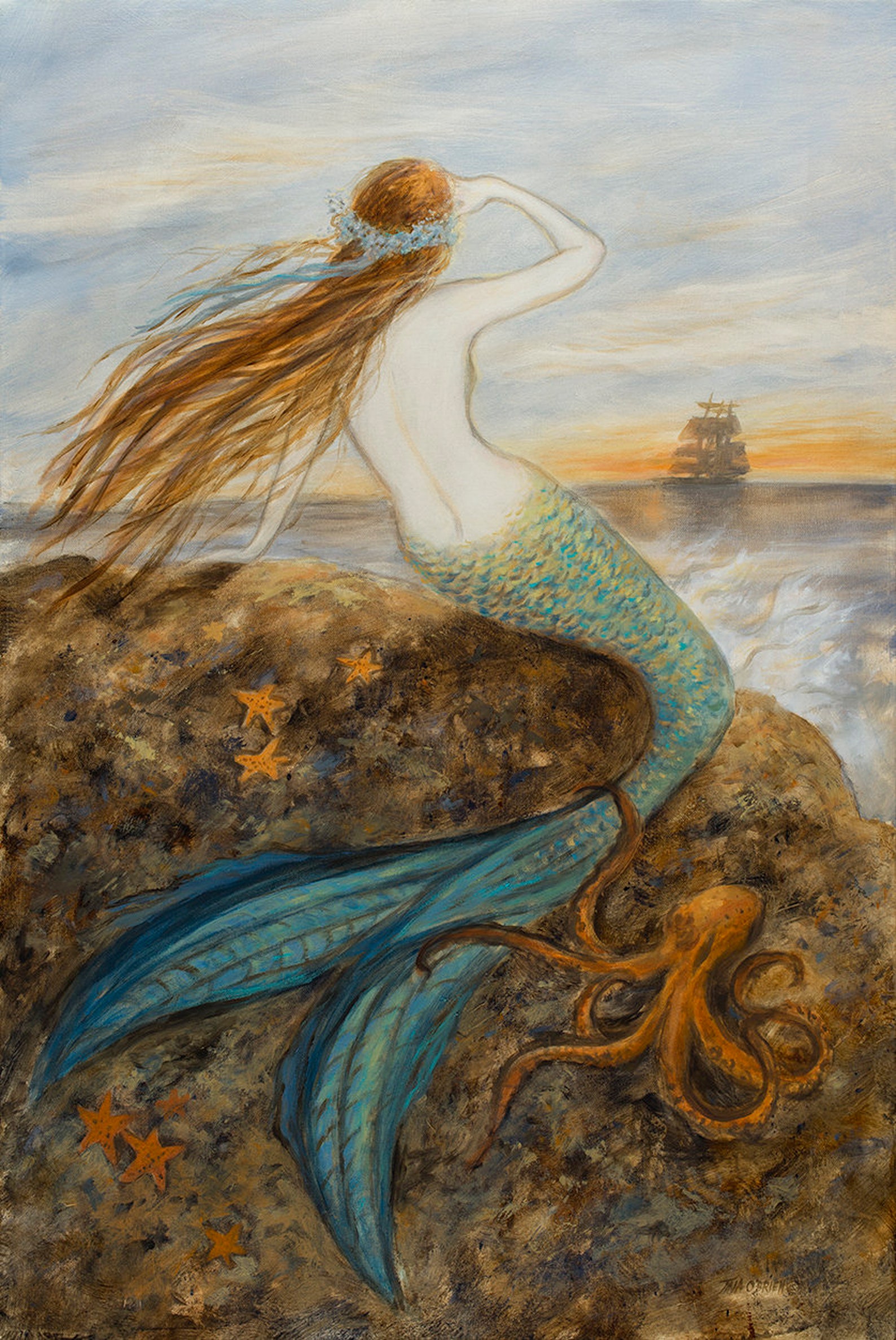 Mermaid and Her Octopus print from original painting by | Etsy