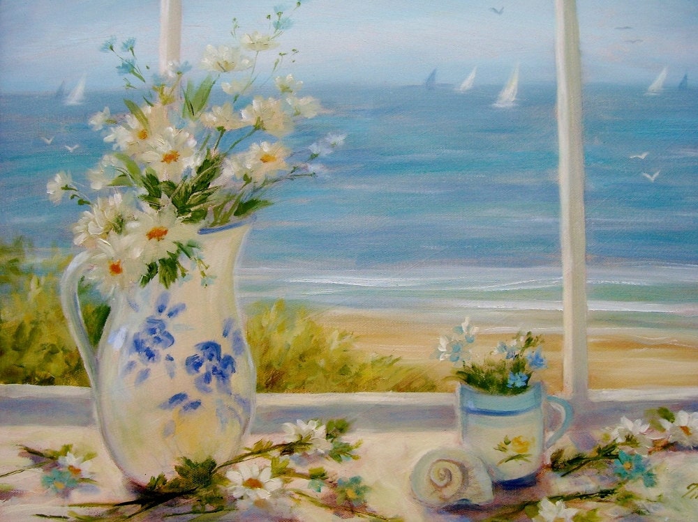 Beach Greeting Card Daisies Still Life Coastal Beach Art | Etsy