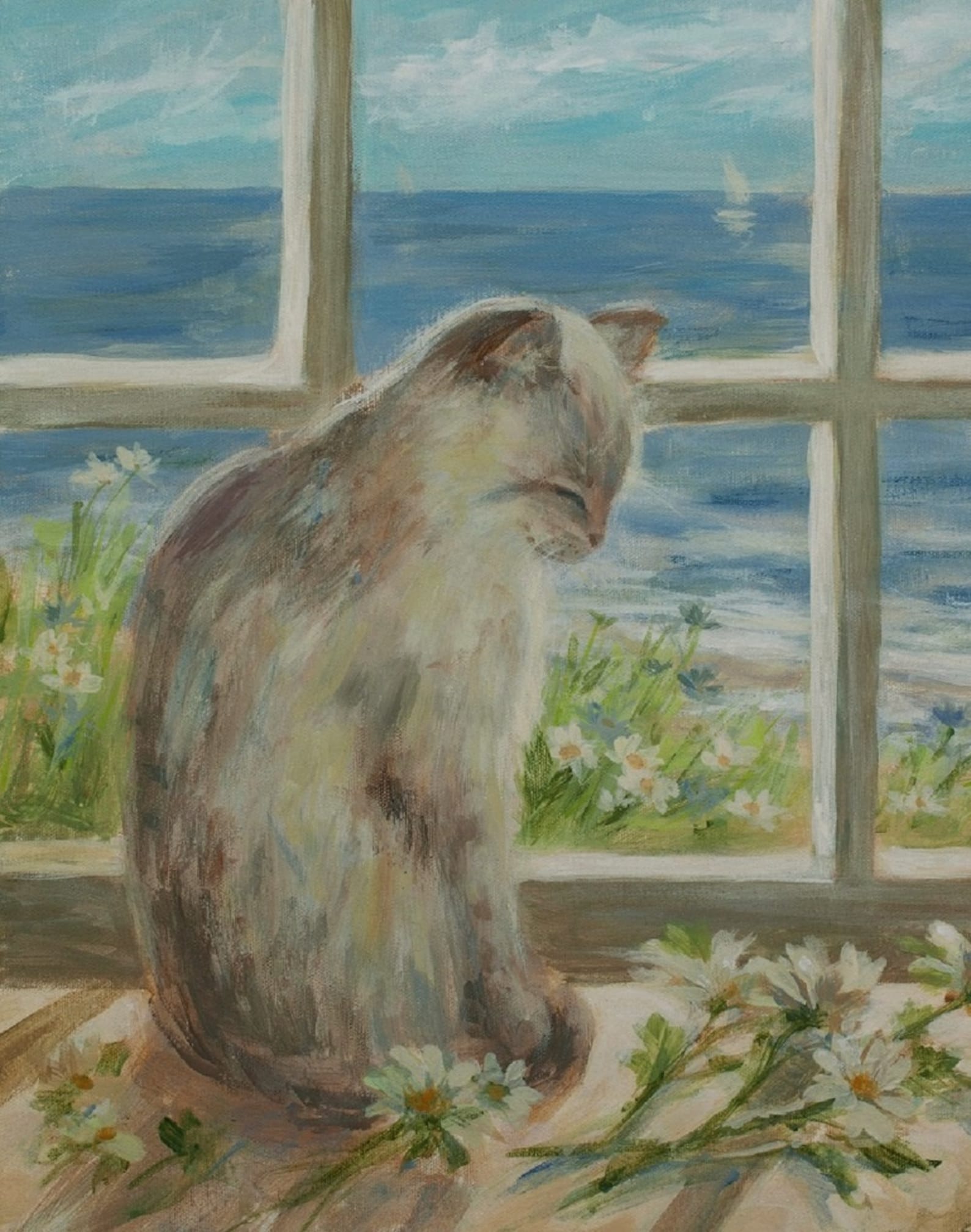 Beach Greeting Card, Nautical, Coastal, Cat, Daisies, Shabby Shic, From ...