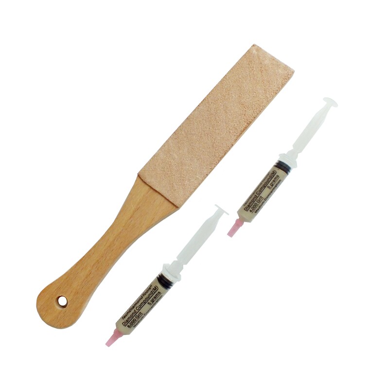 Knife Sharpening Kit, 11" Leather Strop and Two 25% Diamond Polishing ...
