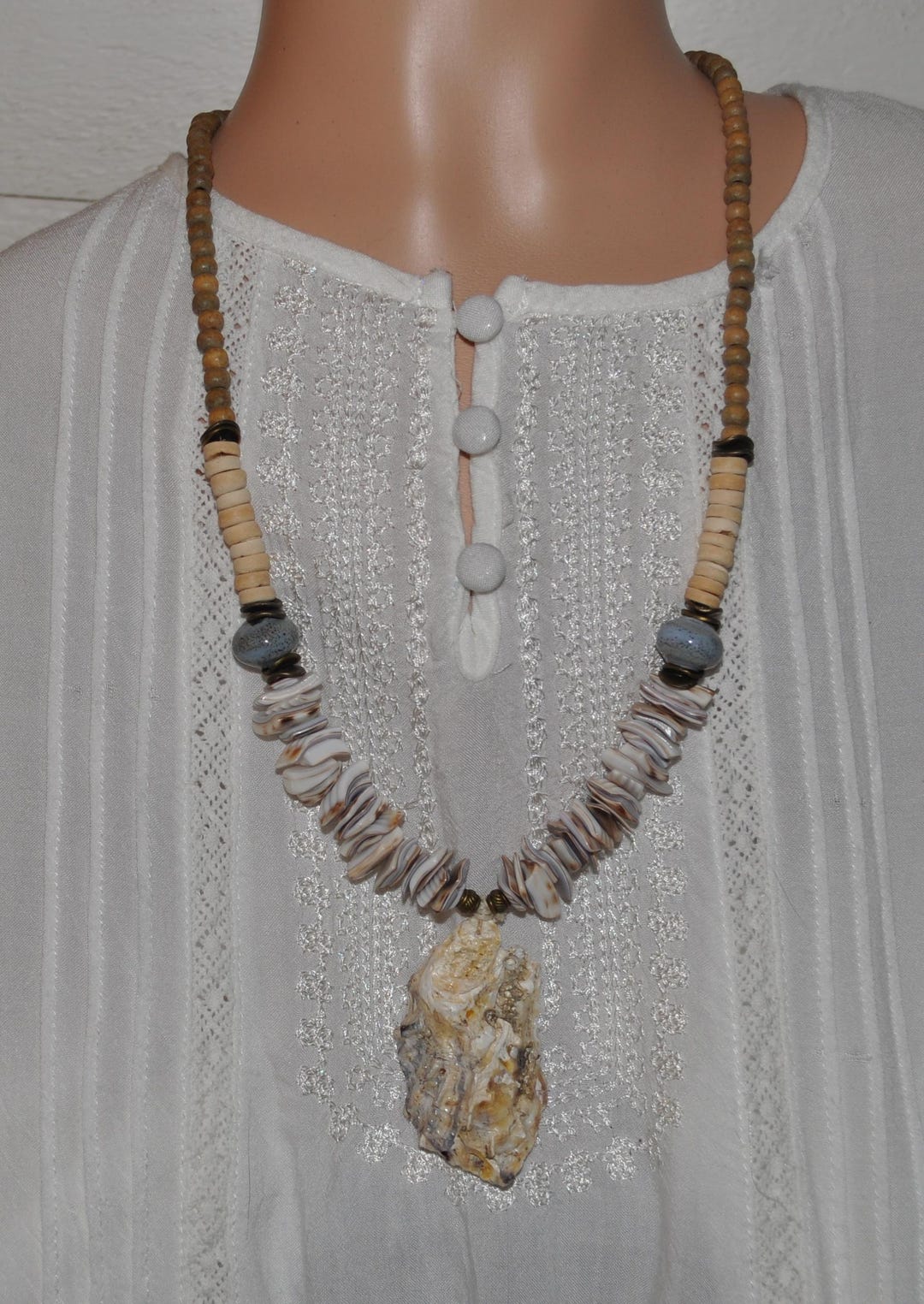 Boho Shell Necklace • Oyster Pendant • Coastal Jewelry • Ceramic ...