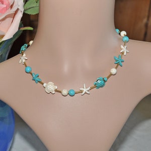 Summer Necklace, Beach Necklace, Oceanic Influence, White & Turquoise ...