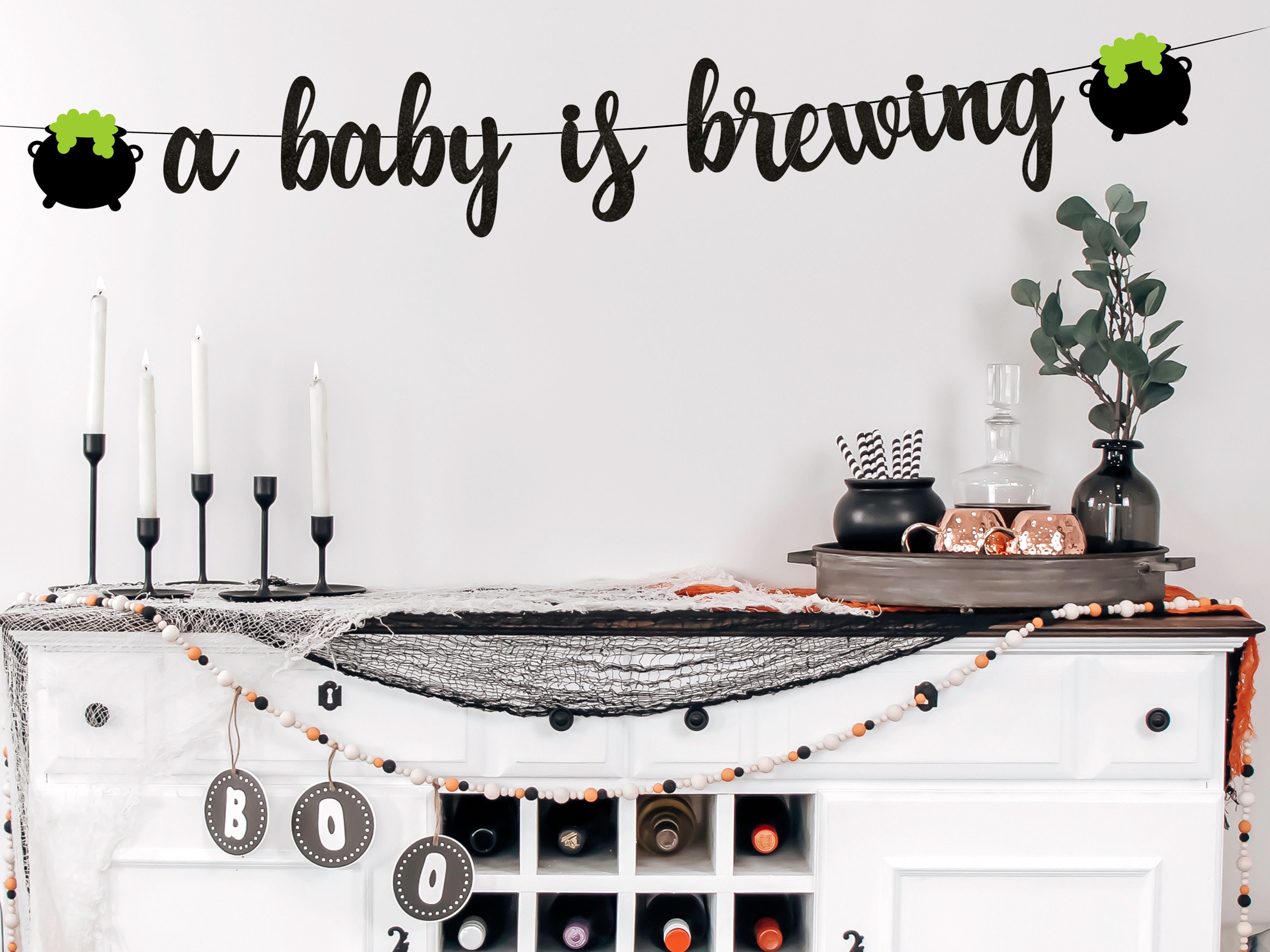 Halloween Baby Shower Decorations, Baby is Brewing Banner, Little Boo ...