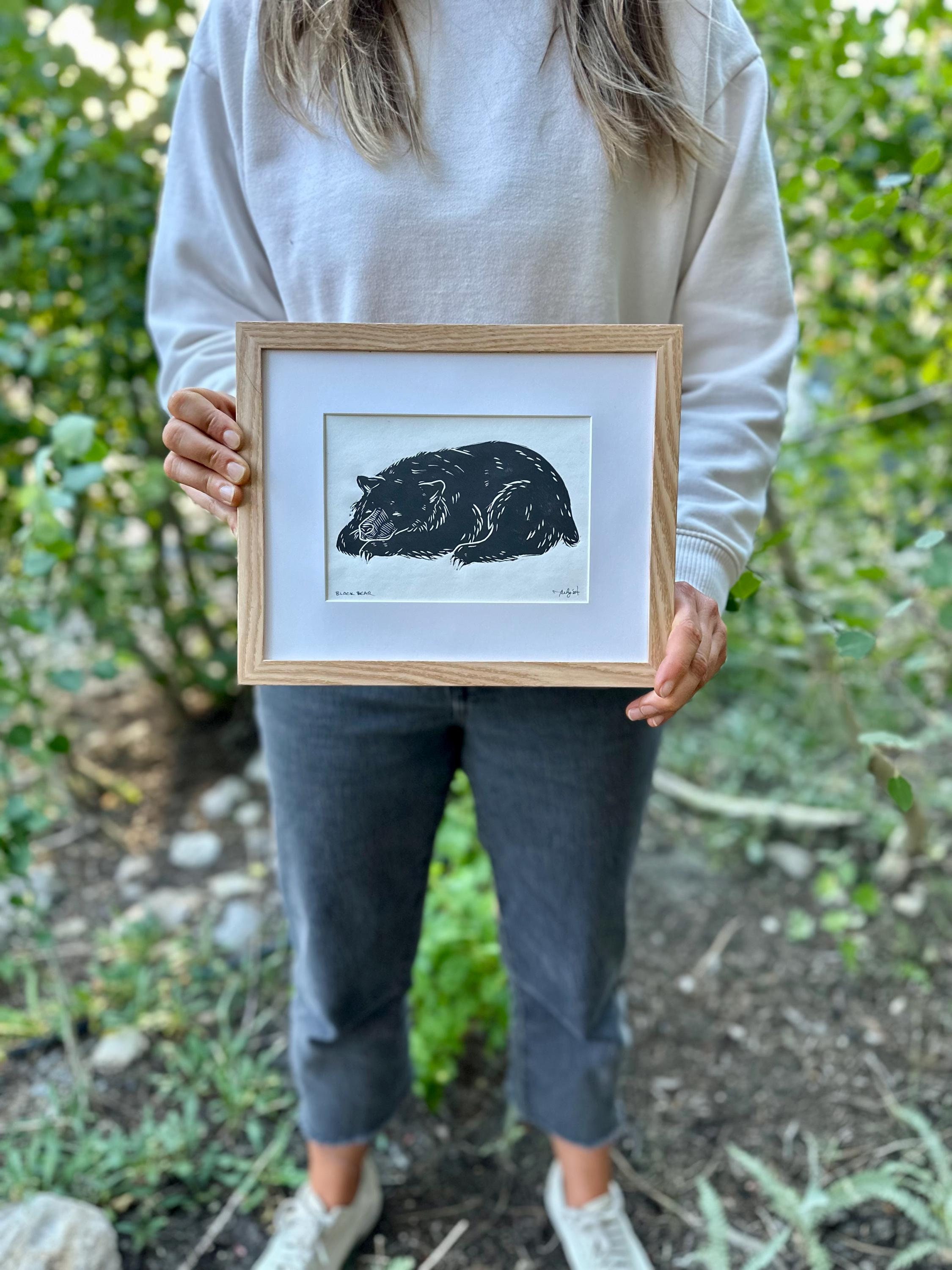 Black Bear Block Print Handmade Unique Art Print Linocut - Etsy