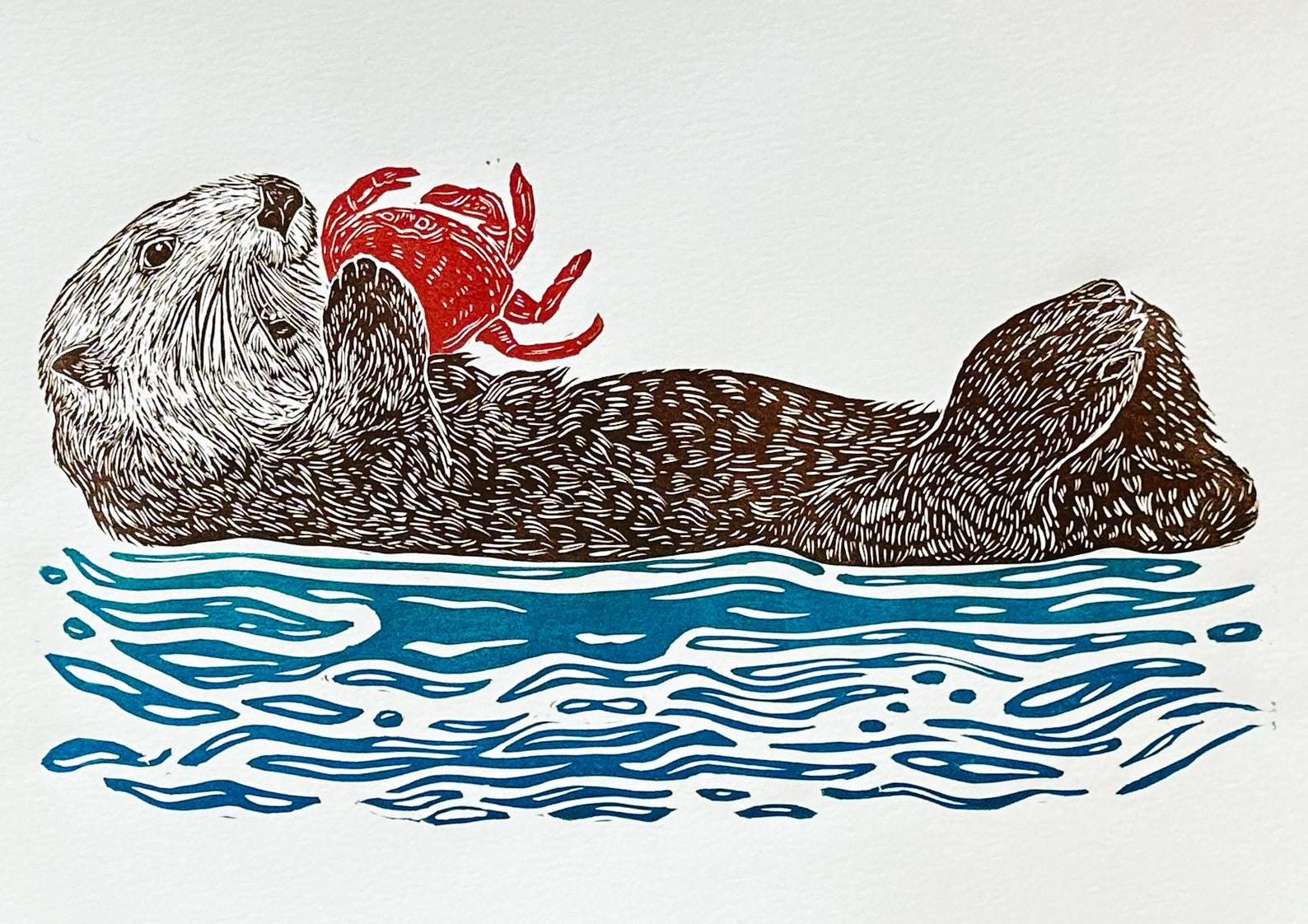Sea Otter Unique Hand Printed Artwork Linocut Print - Etsy