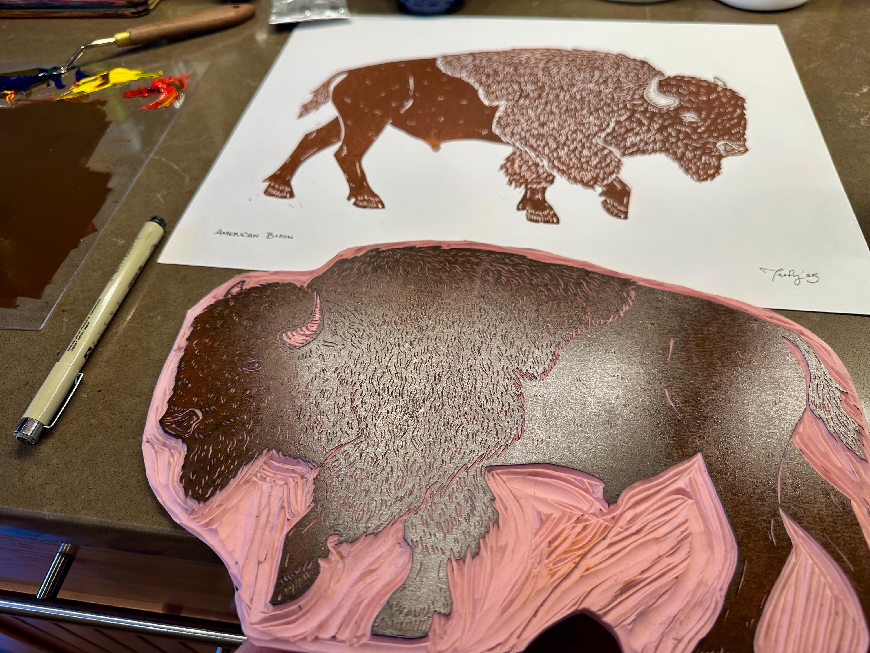 American Bison Hand-carved Linocut Block Print - Etsy