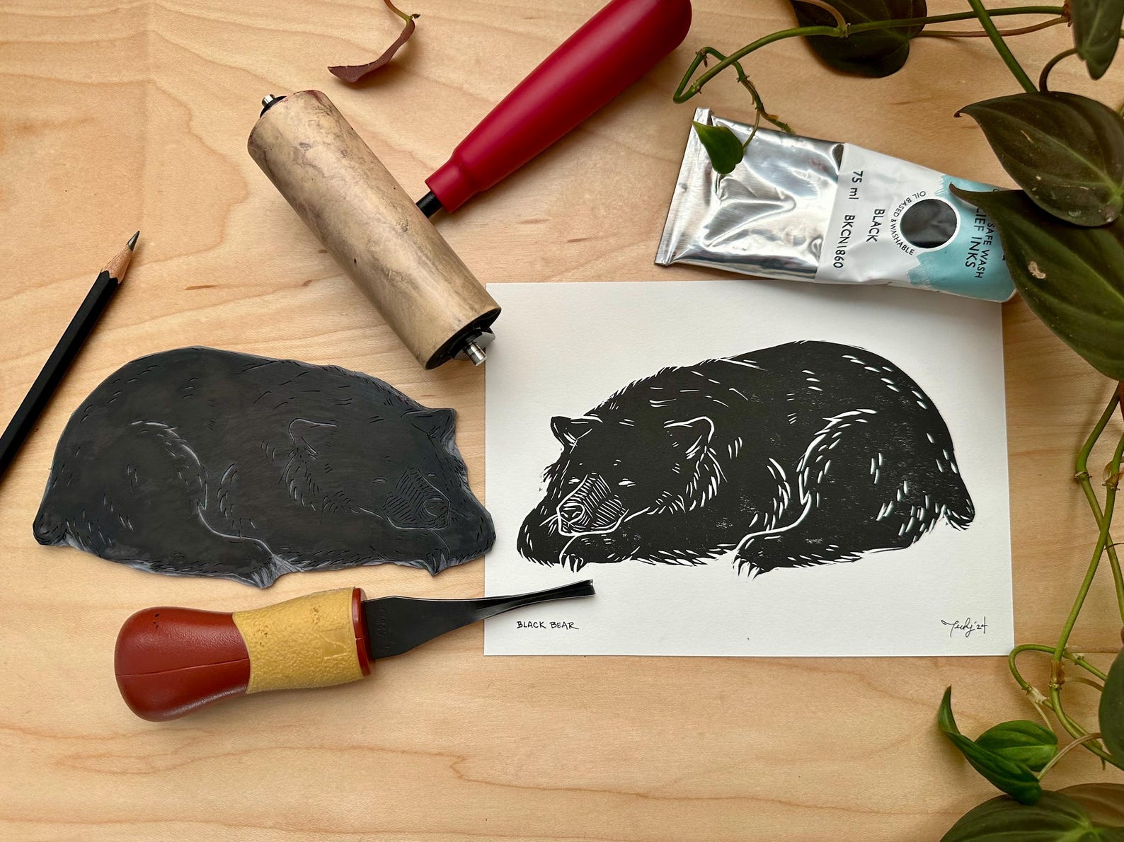 Black Bear Block Print Handmade Unique Art Print Linocut - Etsy