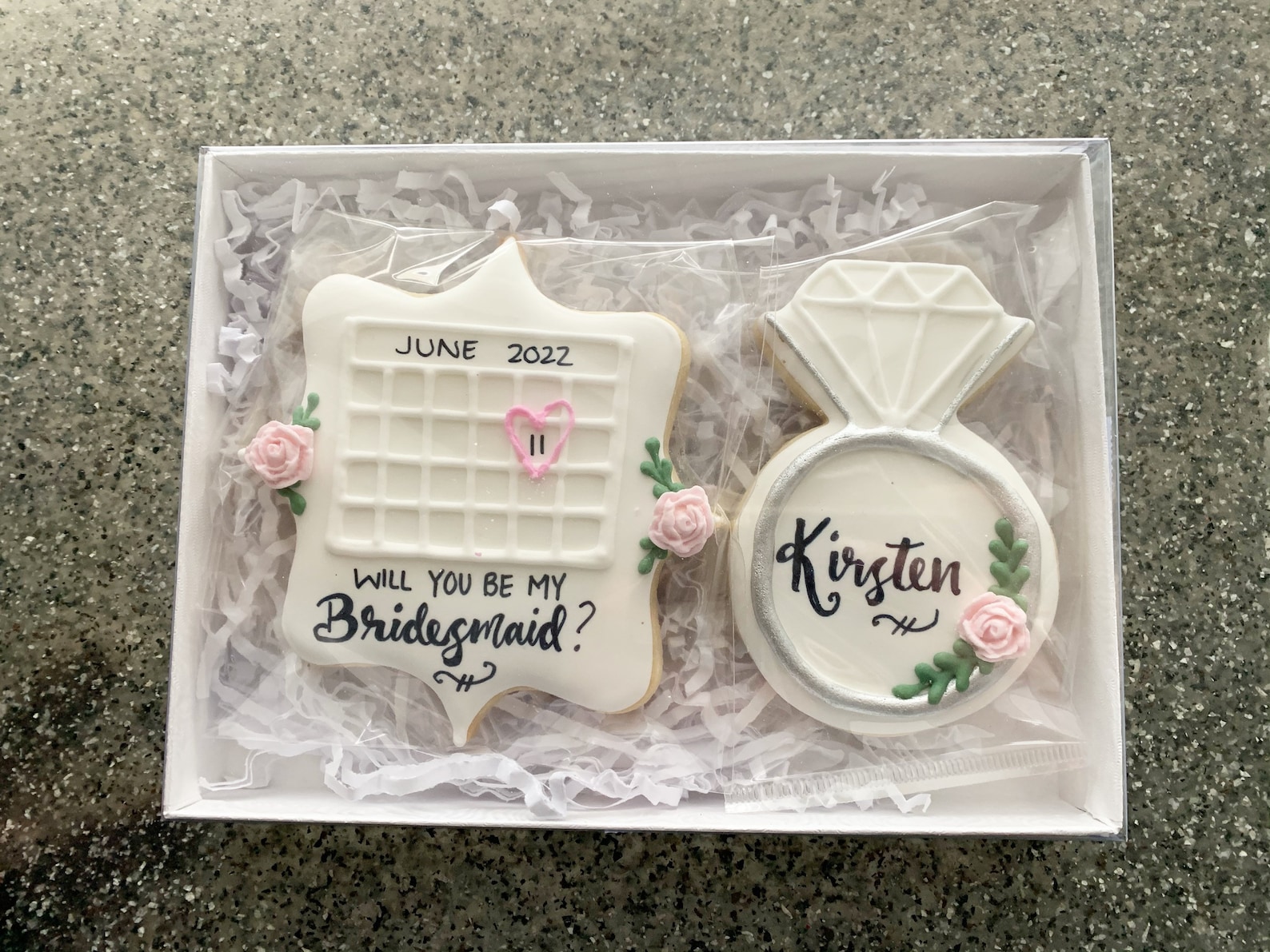 Bridesmaid Proposal Cookies. 1 Set (ring and Calender) Boxed and Sealed ...
