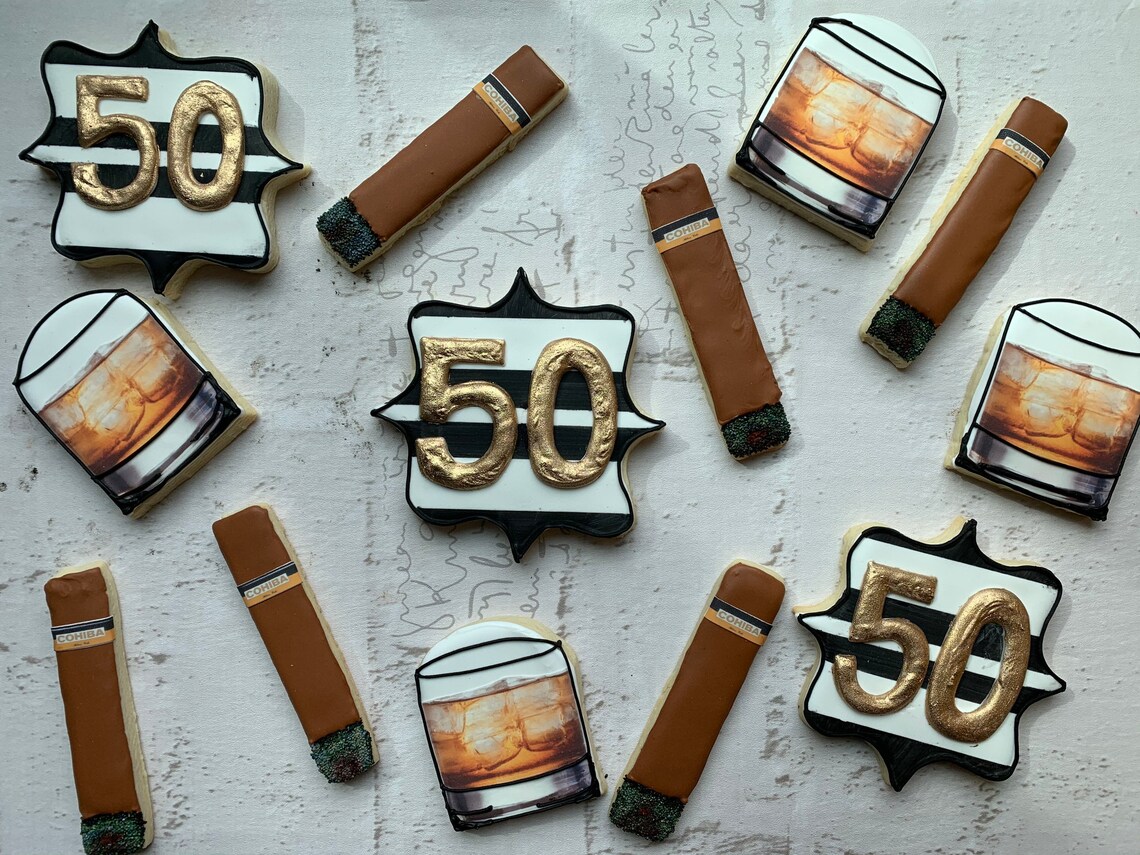 Whiskey and Cigar Sugar Cookies- 1 Dozen - Etsy