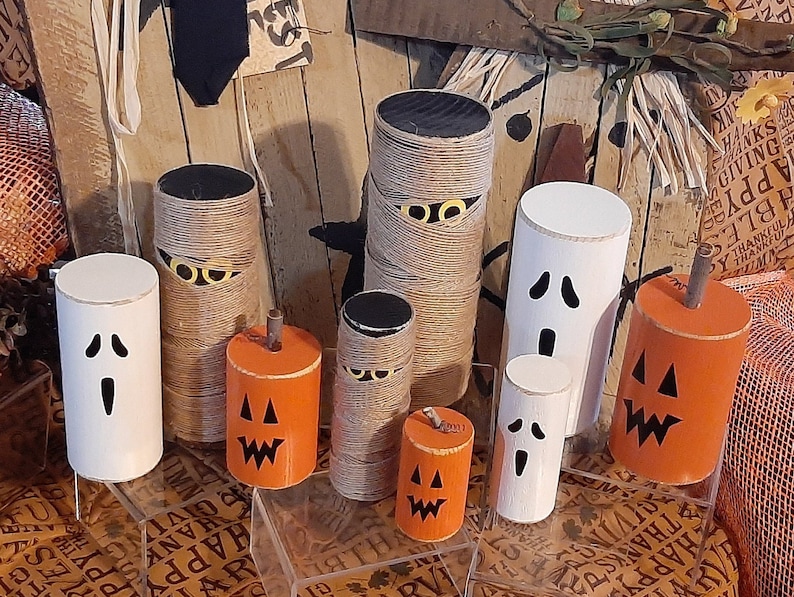 Halloween, Autumn, Wood Dowel Characters - Mummy, Ghost, Jack-o-lantern ...