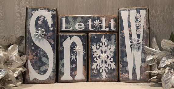 Winter Christmas Snow Word Blocks Shelf/mantle Décor - Etsy
