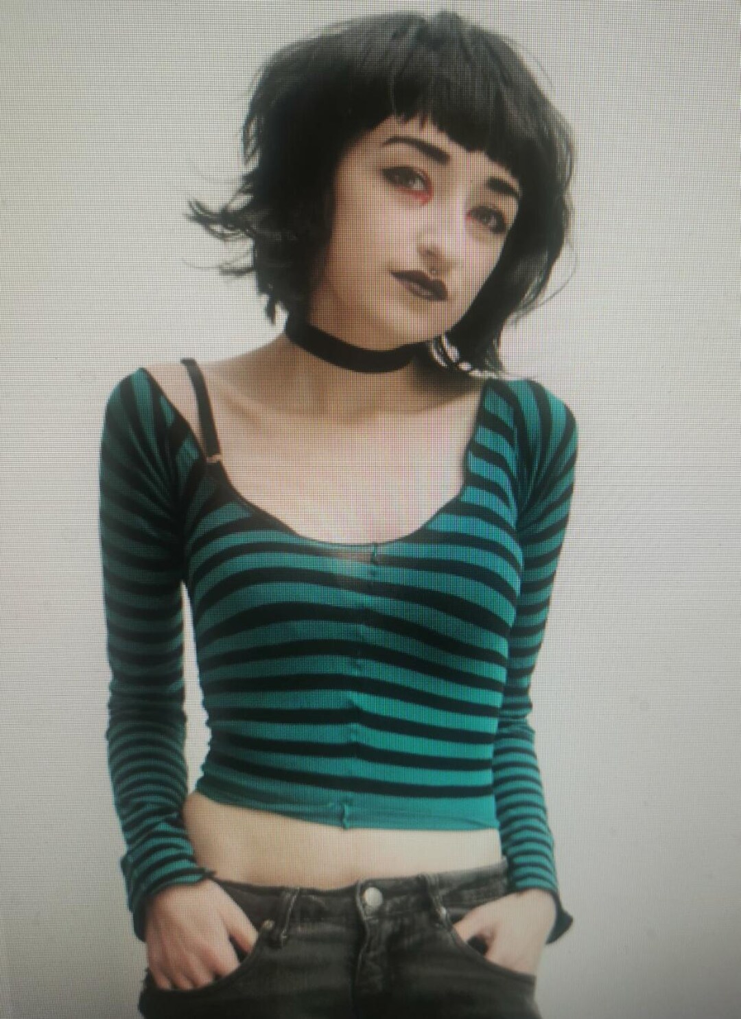 1990's Goth Jade Black Stripe Tight's TOP T-shirt, Witch, Grunge, Alt ...
