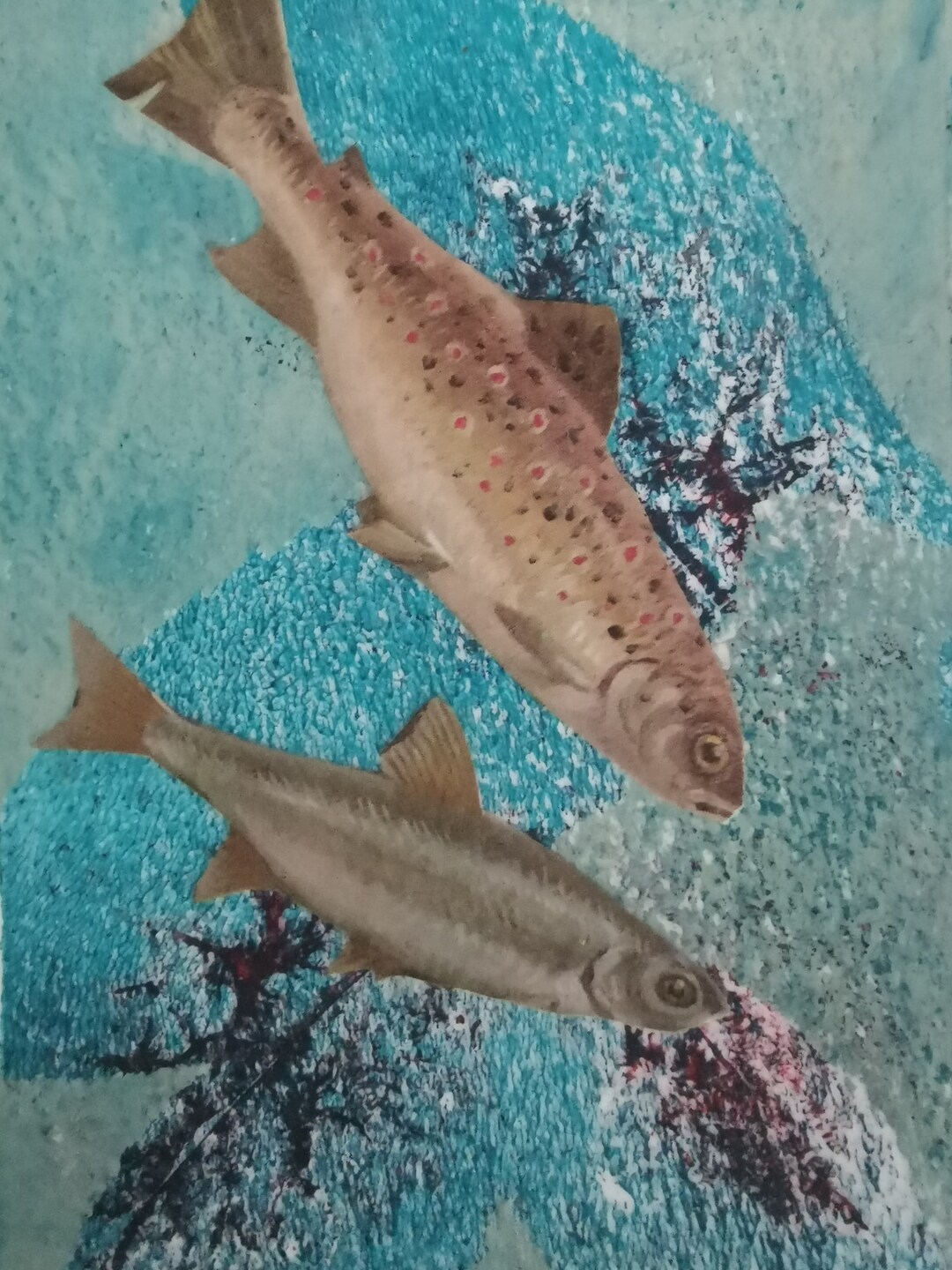 Original Unique Collage Gelli Art 'fish' by UK Artist ..unframed - Etsy