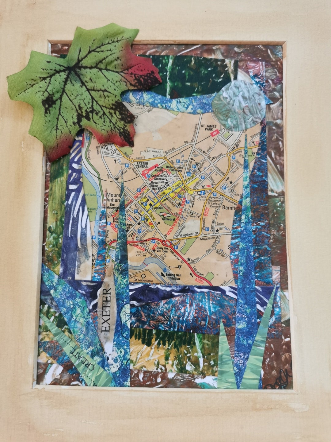 Collage Art 'exeter Map' by UK Artist ..unframed With Mount Small ...