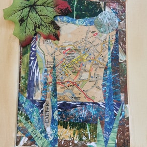 Collage Art 'exeter Map' by UK Artist ..unframed With Mount Small ...