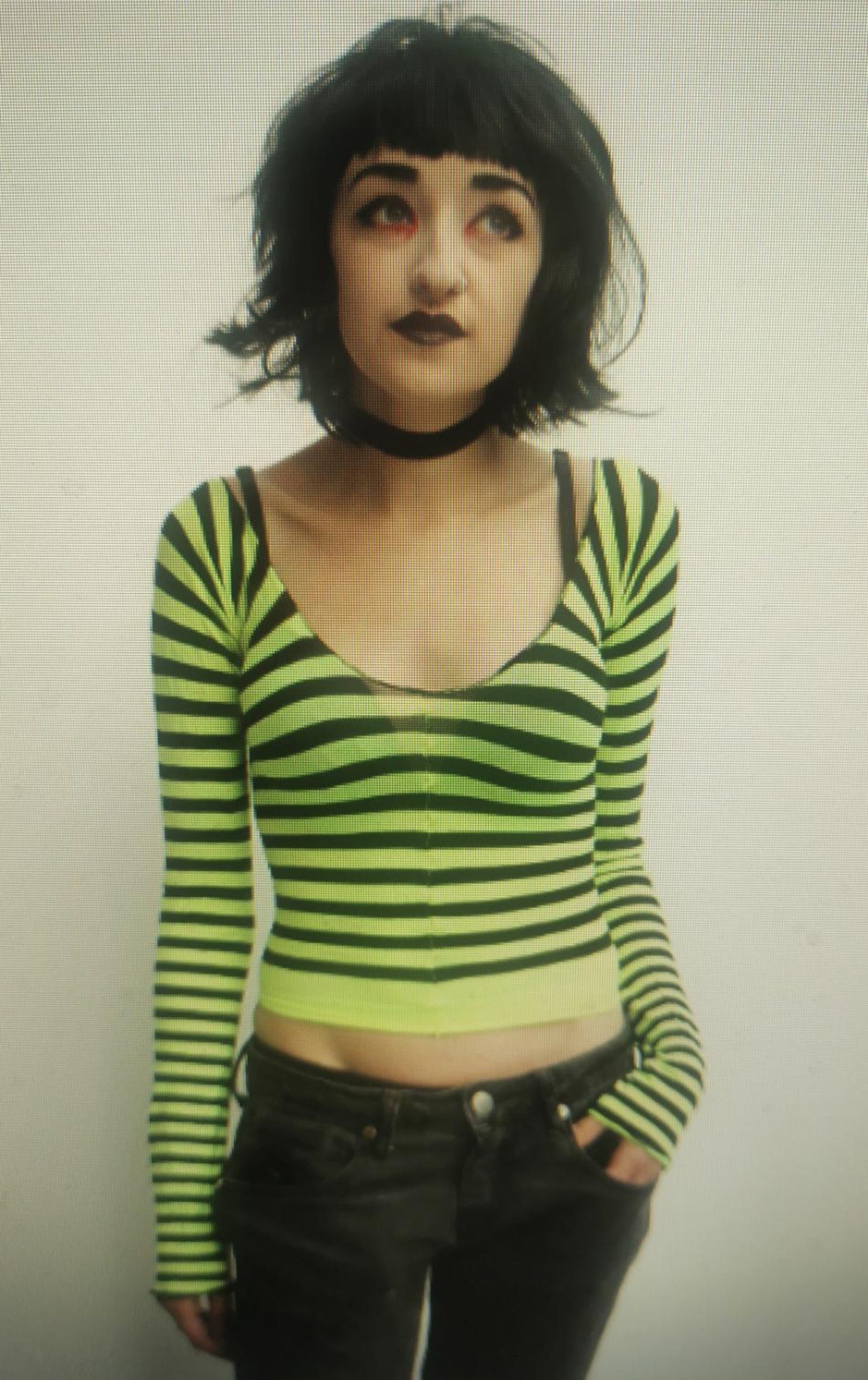 1990's Goth Neon Lime Black Stripe Tight's TOP T-shirt, Witch, Grunge ...