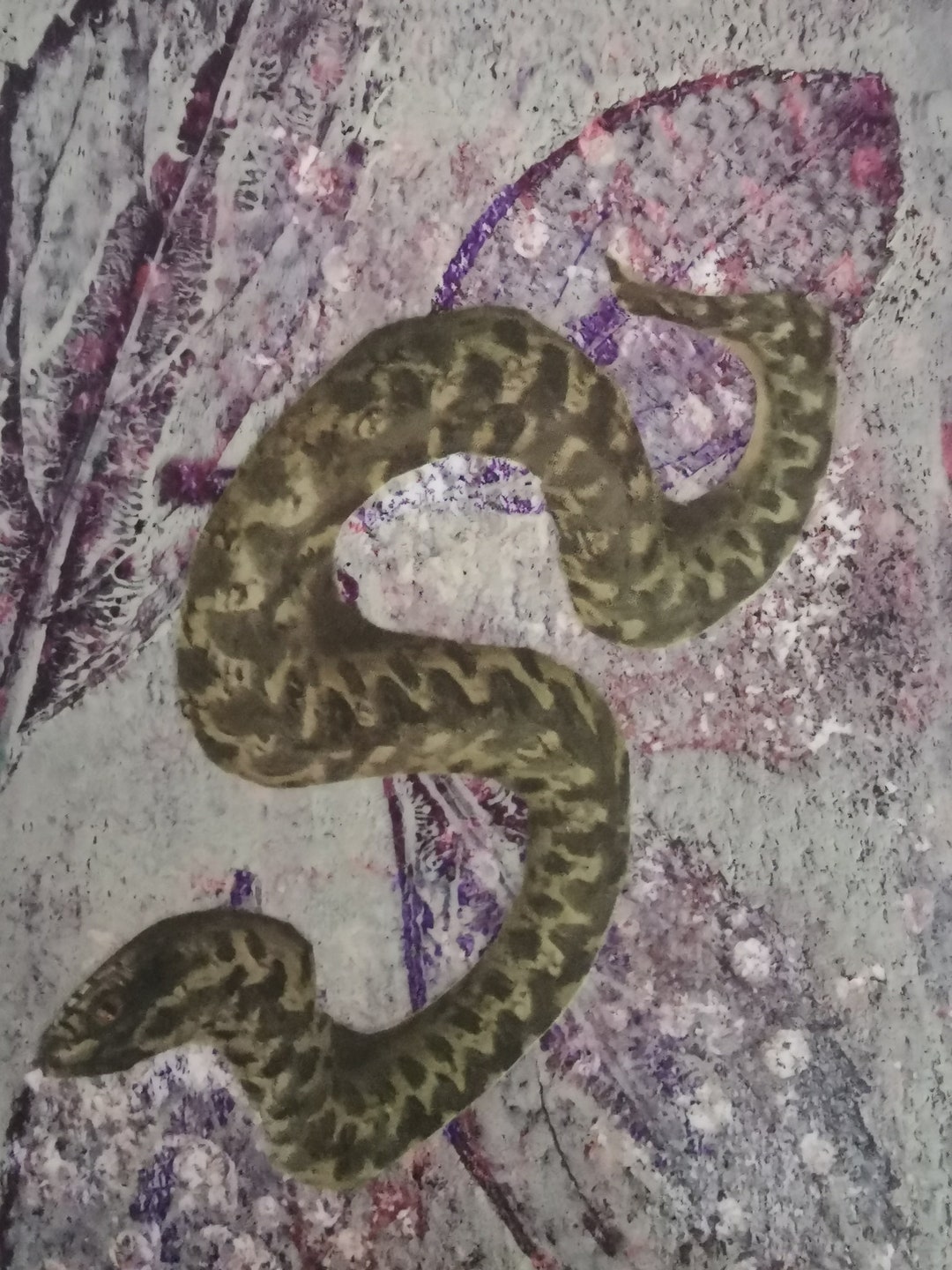 Original Unique Collage Gelli Art 'snake in the Purple' by UK Artist ...
