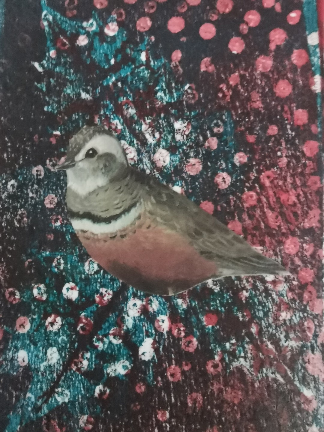 Original Unique Collage Gelli Art 'snow Bird' by UK Artist ..unframed ...