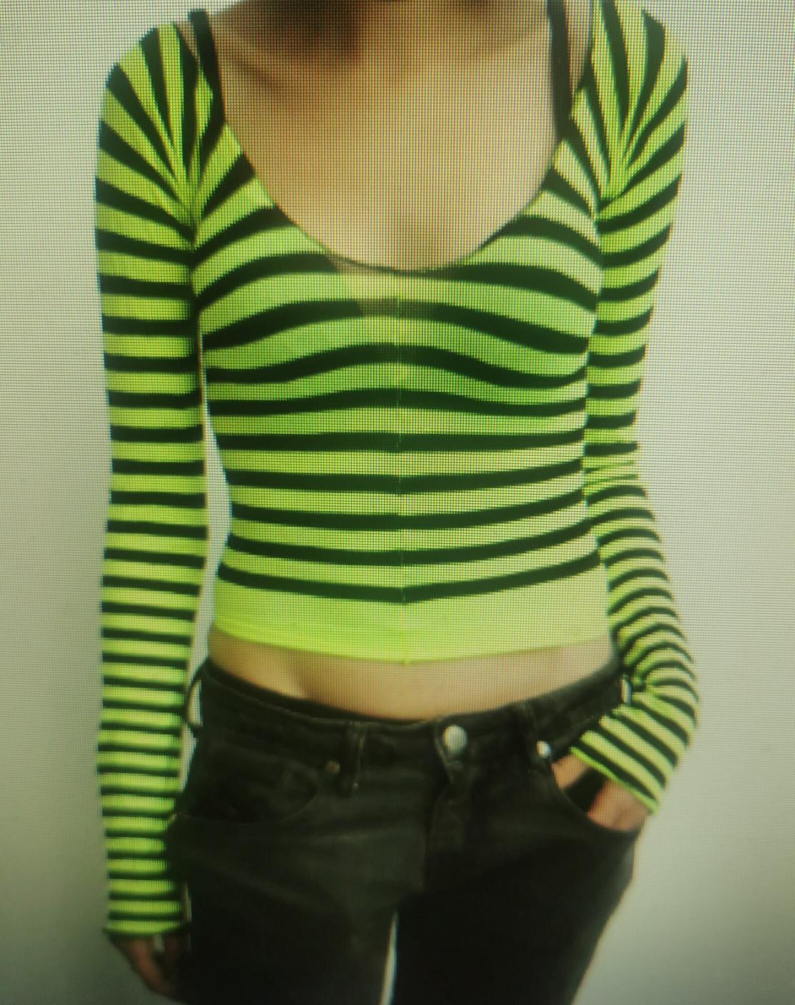 1990's Goth Neon Lime Black Stripe Tight's TOP T-shirt, Witch, Grunge ...