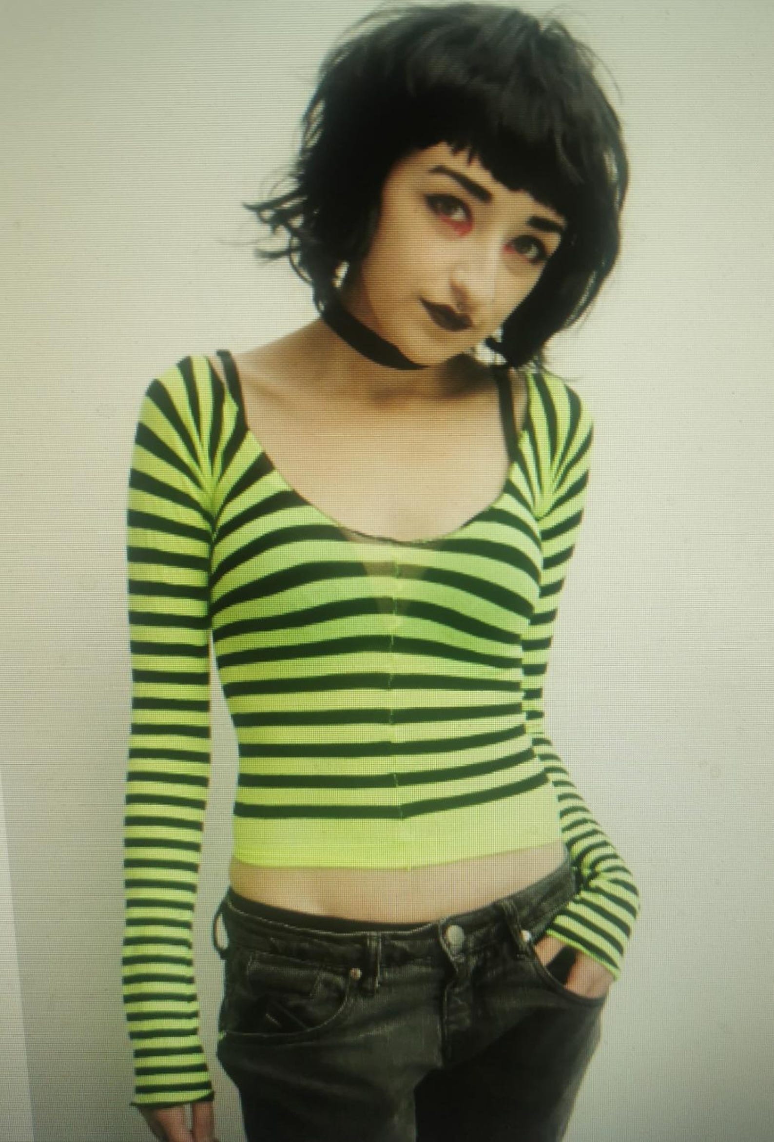 1990's Goth Neon Lime Black Stripe Tight's TOP T-shirt, Witch, Grunge ...