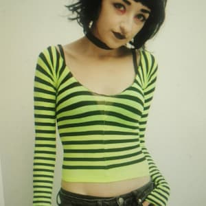 1990's Goth Neon Lime Black Stripe Tight's TOP T-shirt, Witch, Grunge ...