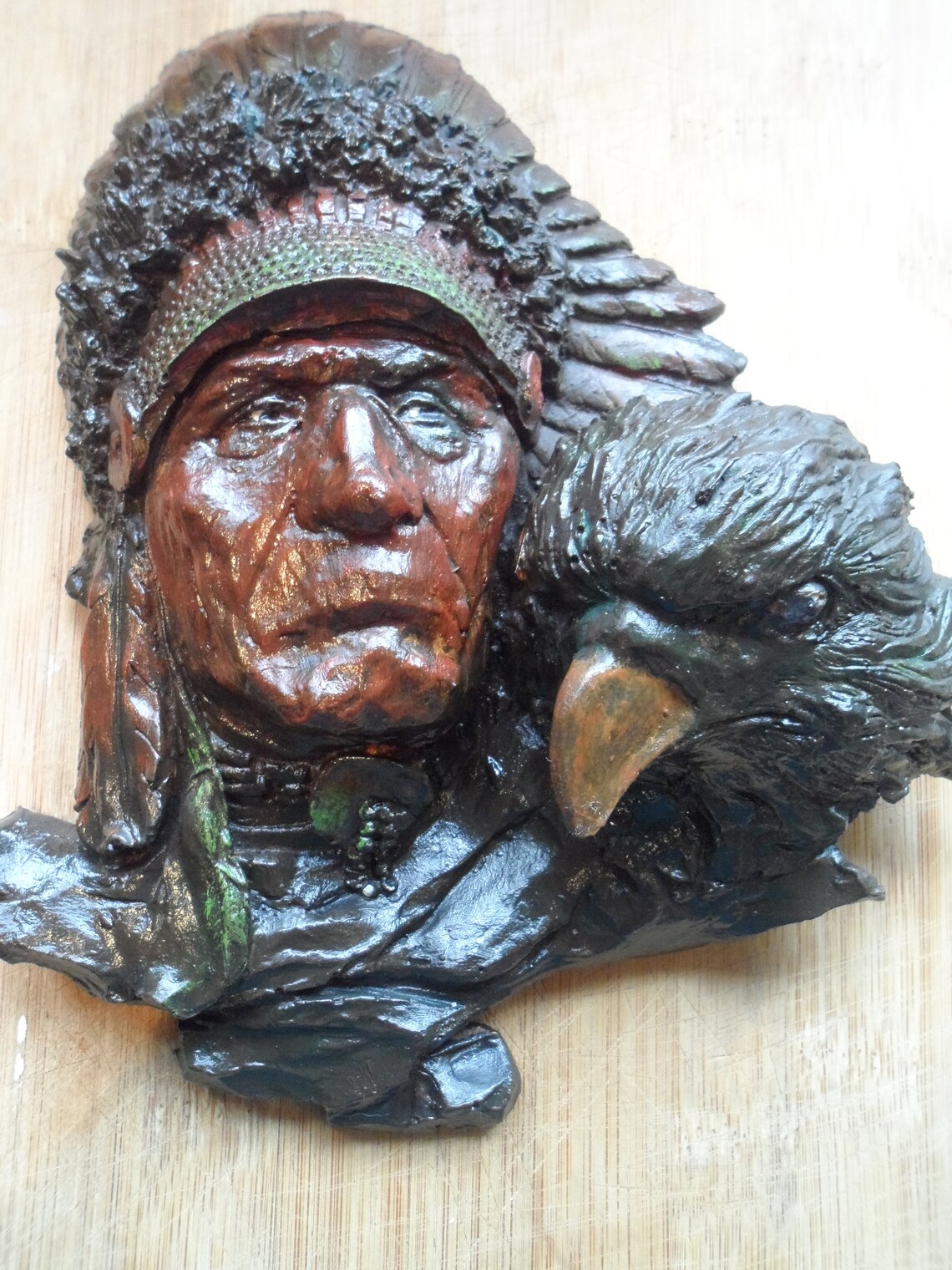 Indian Chief With Eagle Wall Plaque Plaster Retro Wall Hanger Kitsch ...