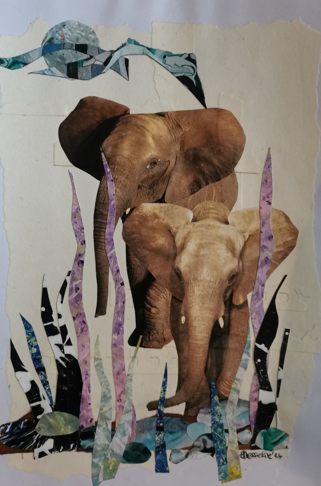 African Elephants Collage Art: Original Mixed Media Artwork - Etsy