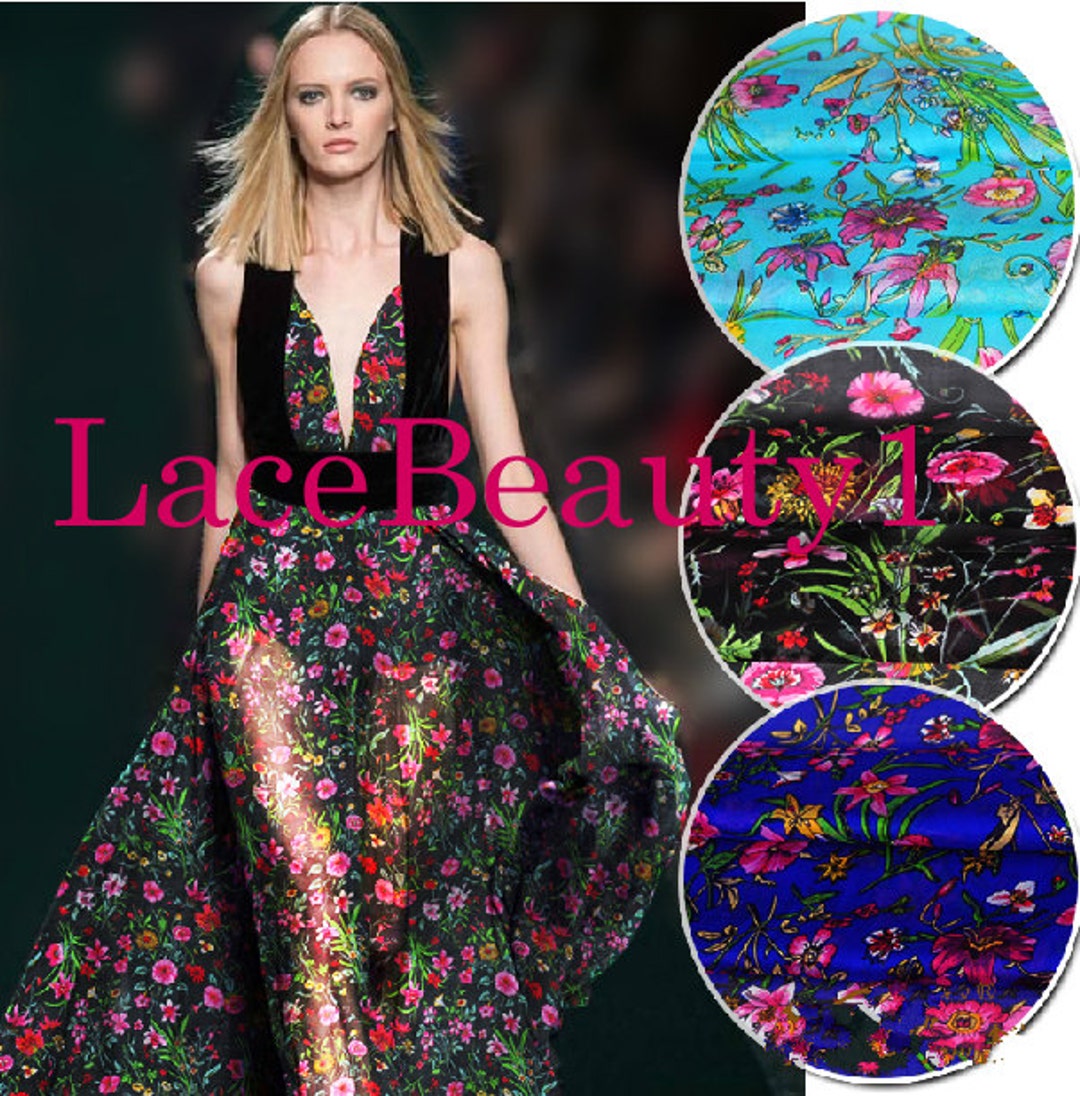 Colorful Silk Chiffon With Printing Flowers Soft Silk Chiffon - Etsy