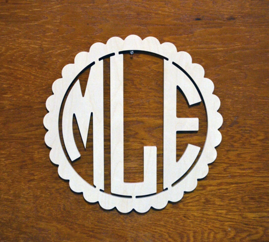 Scalloped Wooden Monogram With Circular Letters Unfinished - Etsy