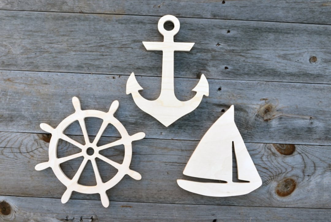 NAUTICAL Wood Cut-outs, Wood Cutouts, Wood Cut-outs- 3 Pieces, Wooden ...