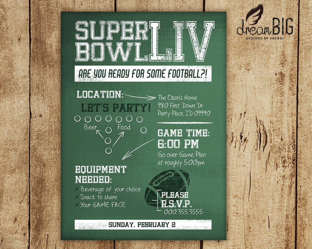 Super Bowl Party Invitation Custom Digital Design to Print at Home or ...