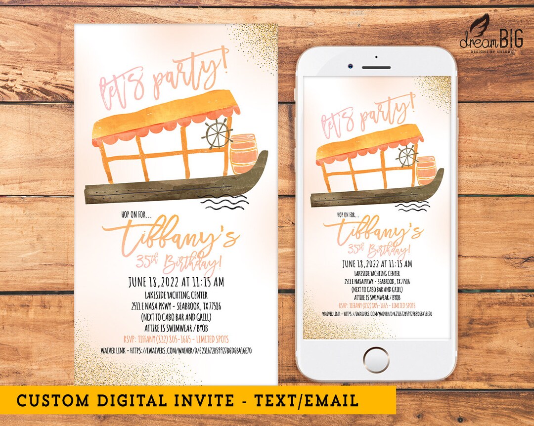 Paddle Pub Evite Digital Birthday Invitation - Paddle Tap Party Boat ...