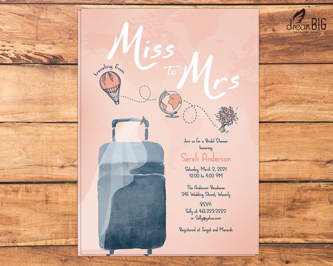 From Miss to Mrs Traveling Theme Bridal Shower Invitation Wedding ...