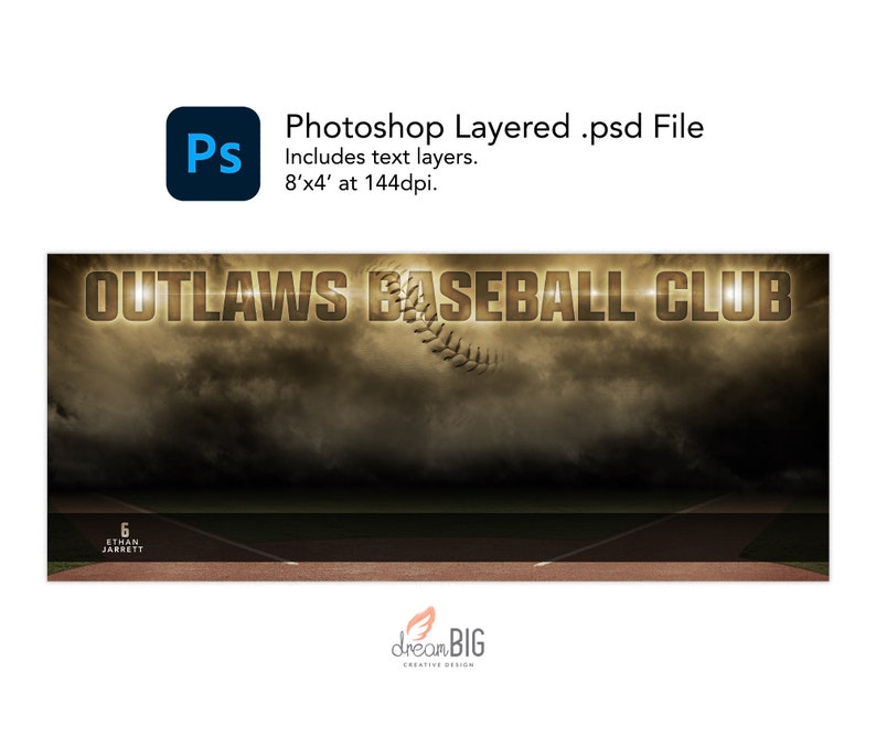 Outlaws Baseball Banner Photoshop Template - 8'x4' and 6'x4' PSD File ...