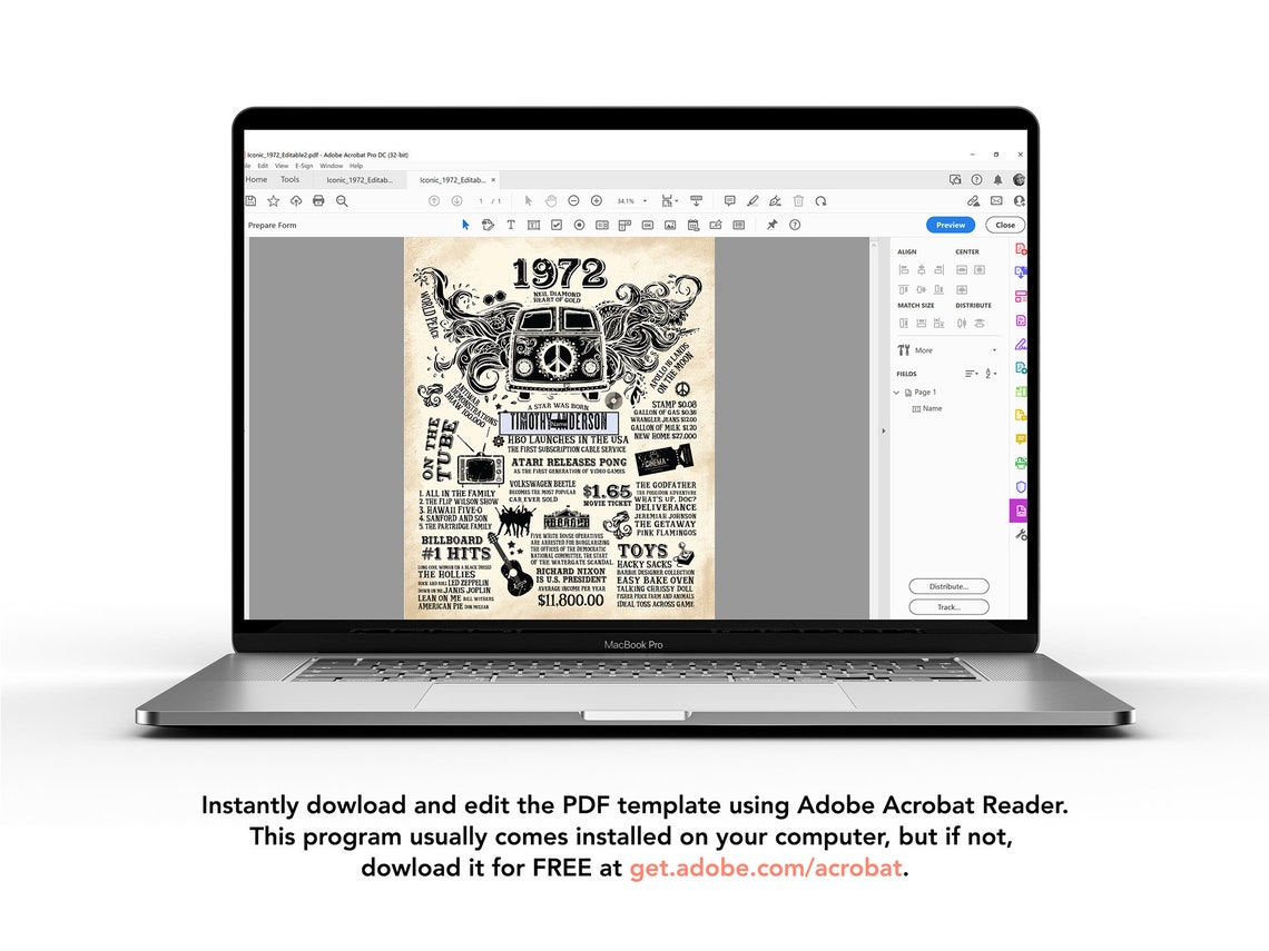 1972 Printable Poster Template Birthday Sign Last Minute - Etsy