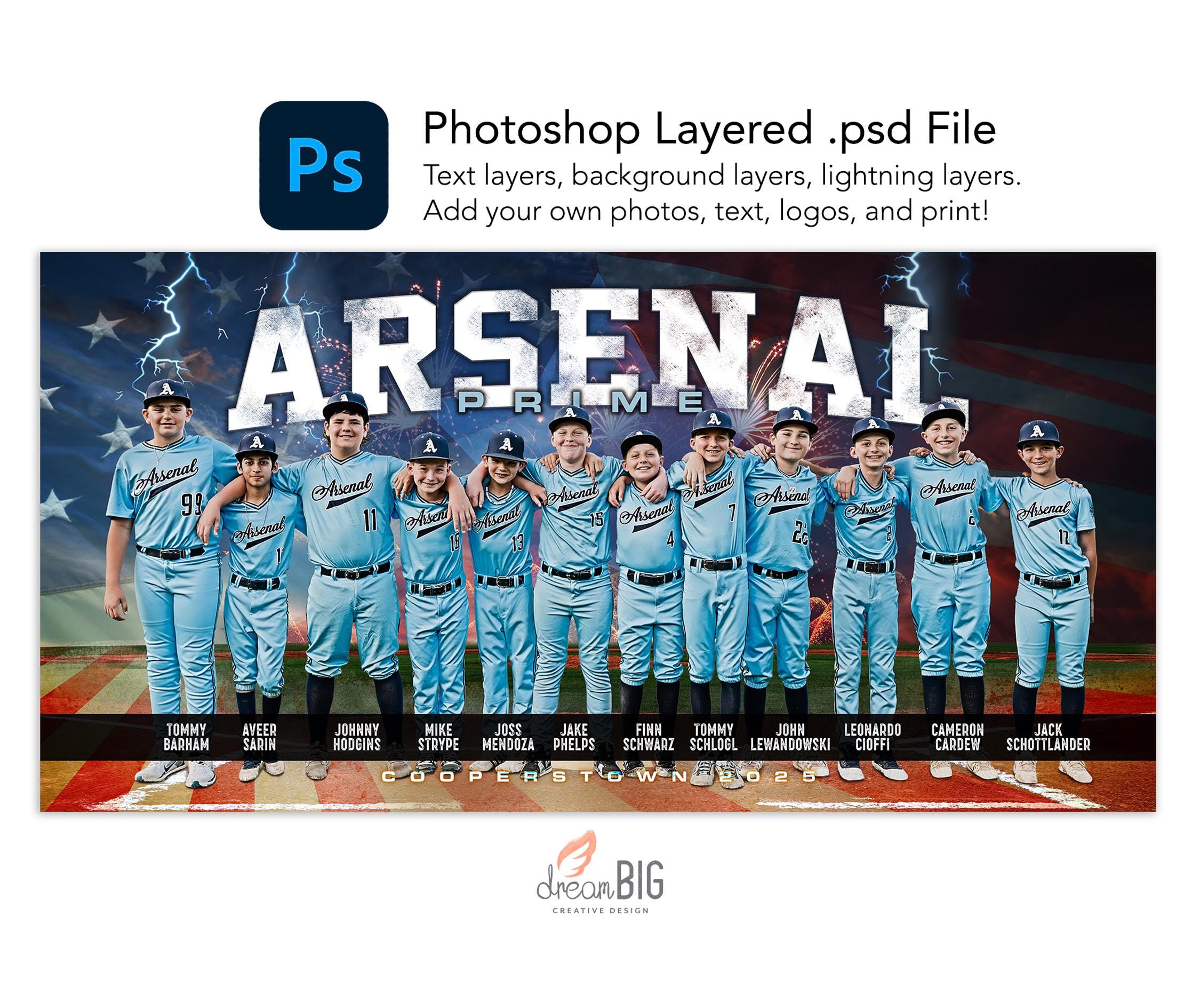 American Flag Baseball Banner Photoshop Template - Stars and Stripes 8 ...
