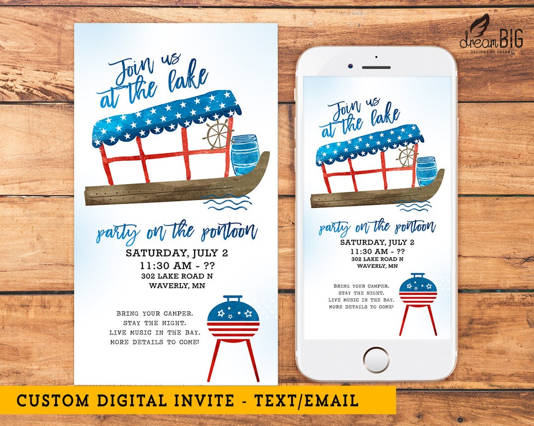 4th of July Lake Party - Boat Pontoon Cruise Invite - Text and Email ...