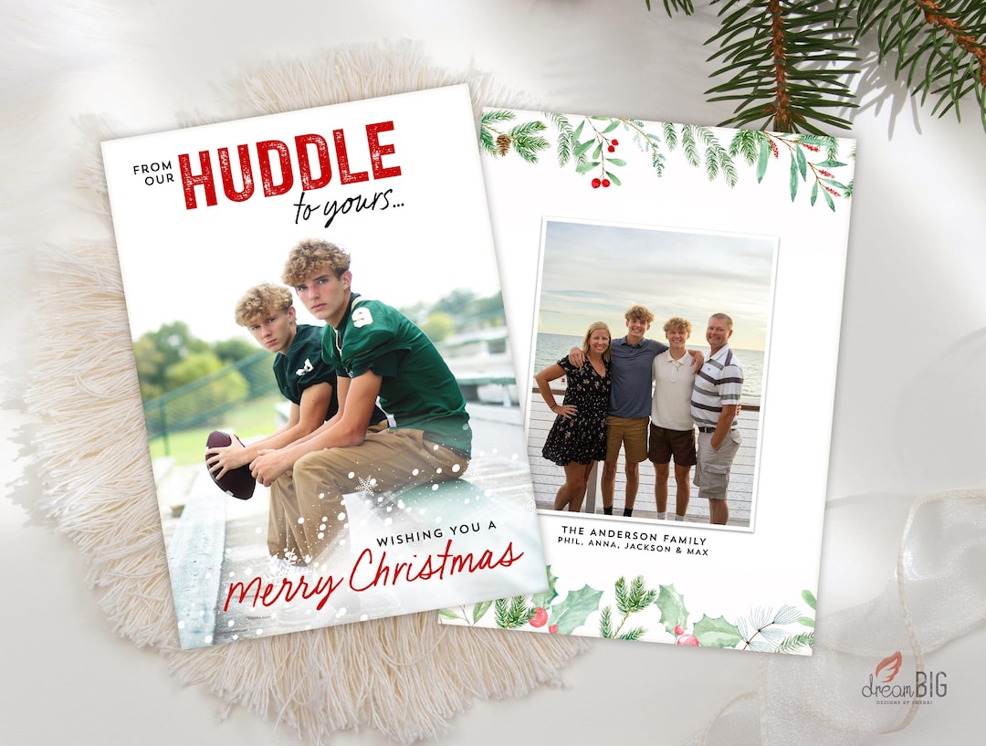Sport-themed Christmas Photo Card • “from Our Huddle to Yours” • Custom ...