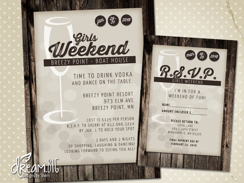 Girls Weekend Invite and RSVP - Printable - Custom - Ladies Night ...