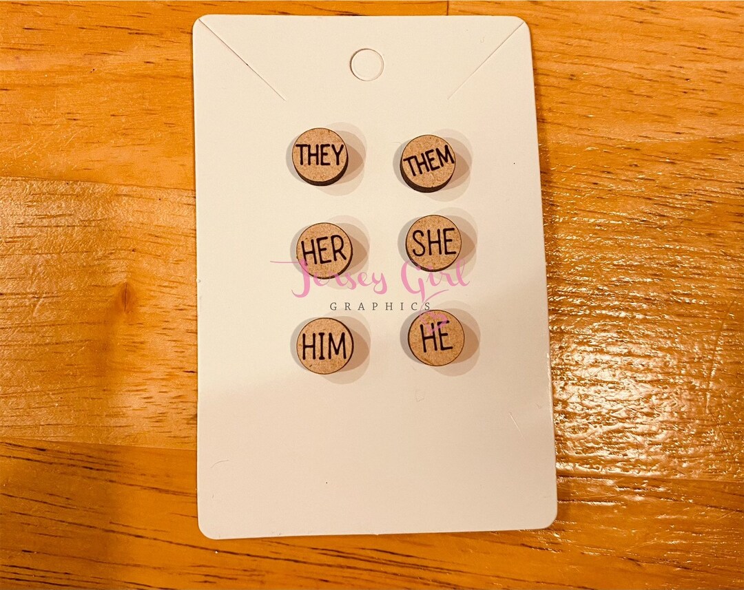 Pronoun LGBT Wooden Stud Earrings Gift Birthday Love Support LGBTQ ...