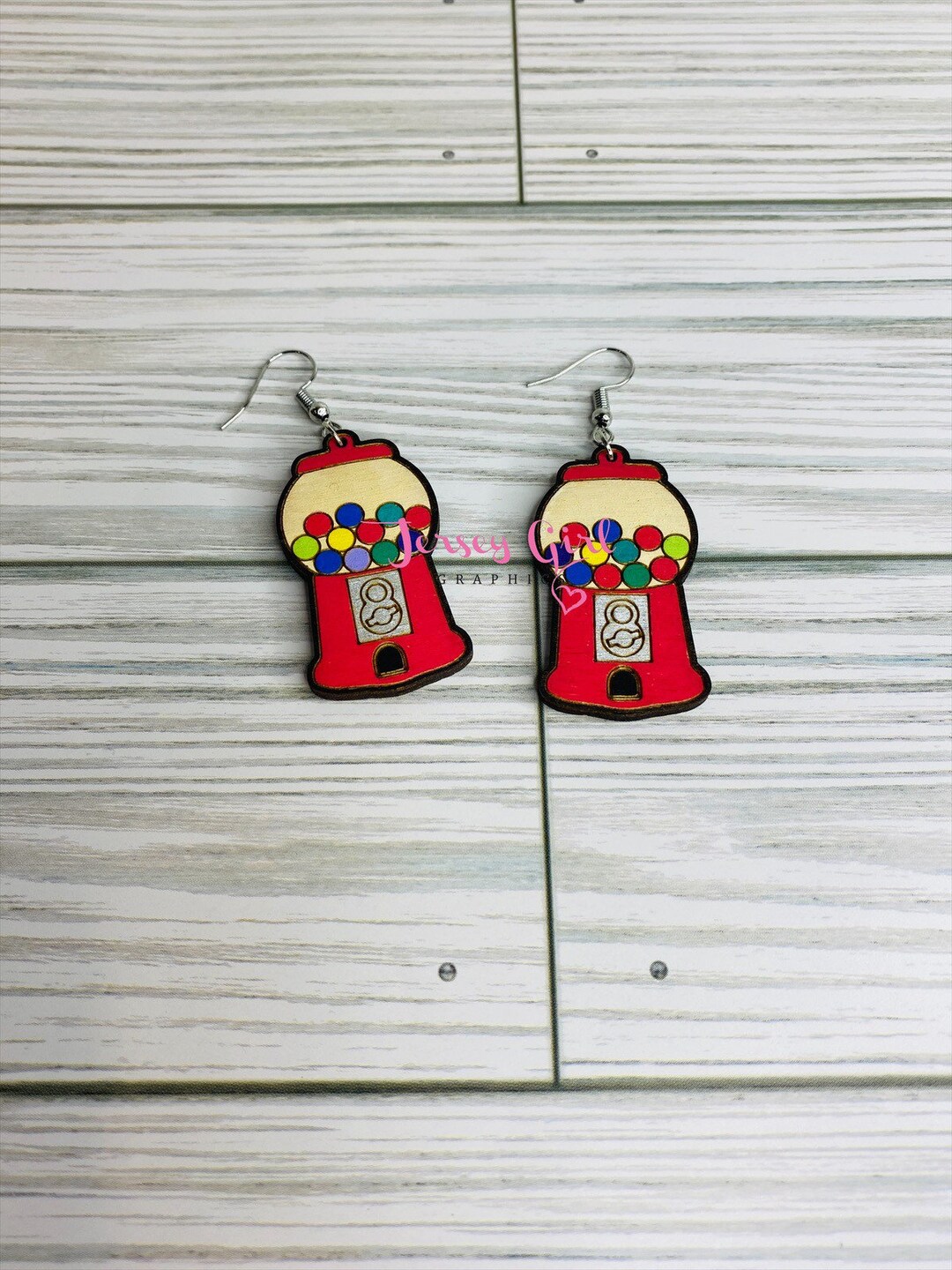Gumball Machine Wooden Dangle Earrings Gift Painted Dessert Treat Candy ...