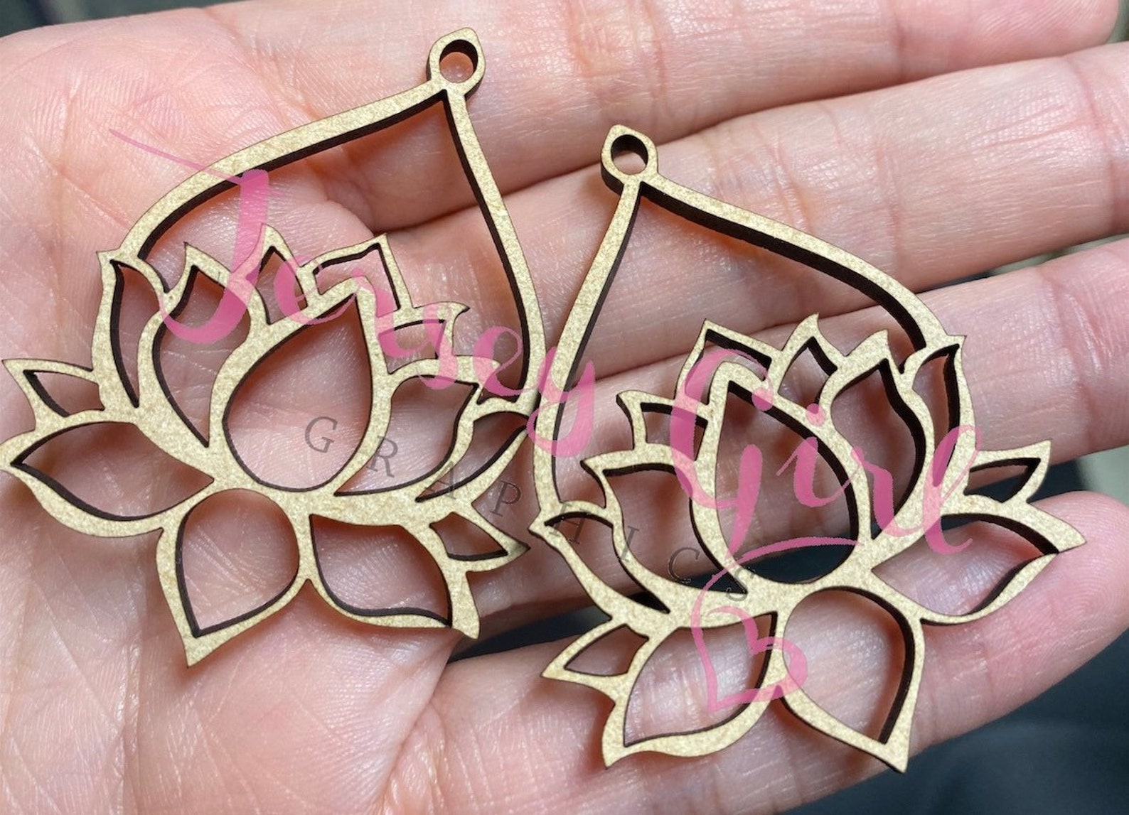 Wooden Lotus Flower Dangle Teardrop Earrings You Choose Hand Painted or ...