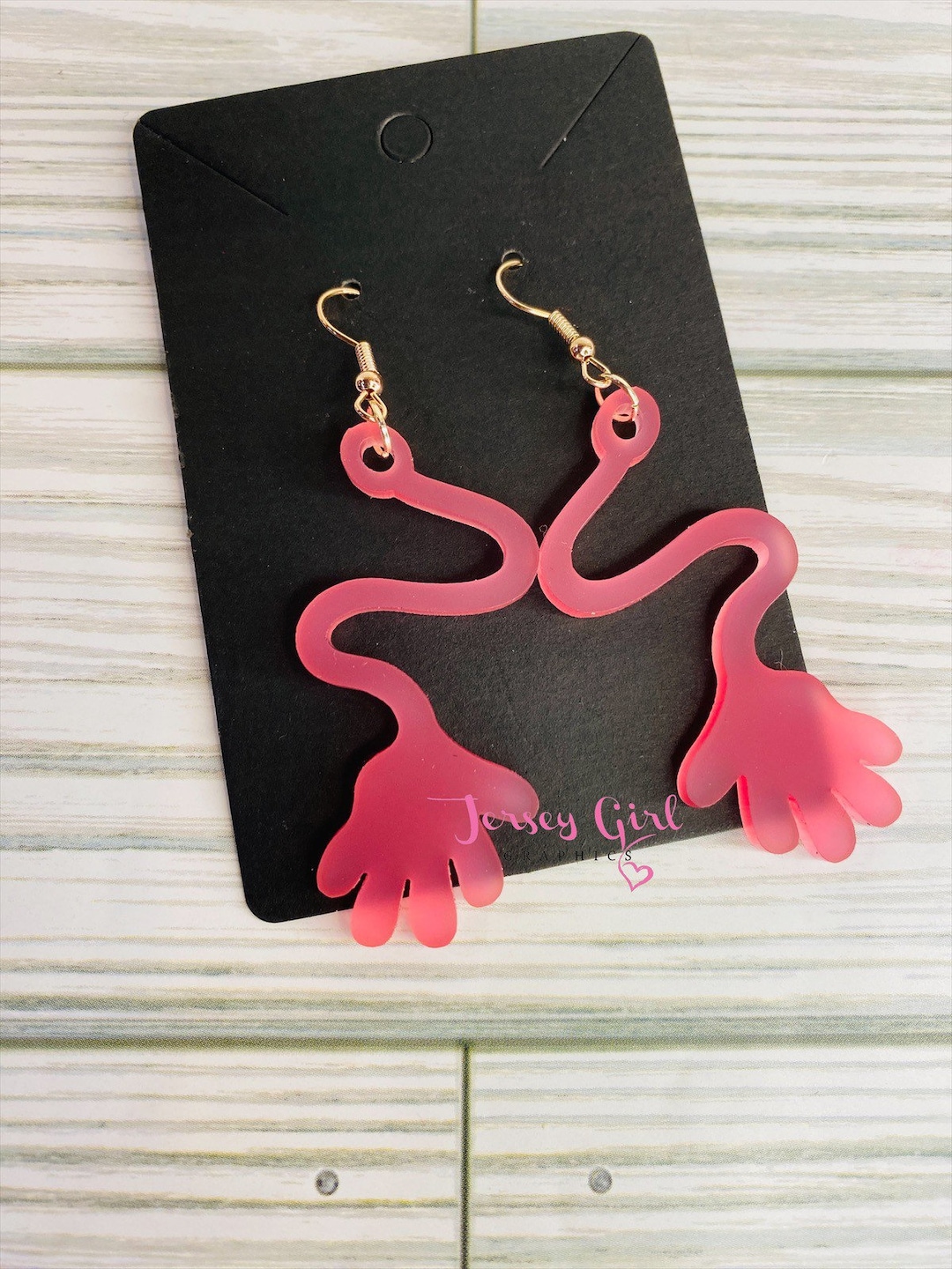 Retro Toy Sticky Hand Acrylic Dangle Earrings Fun Vintage Slap Gooey ...