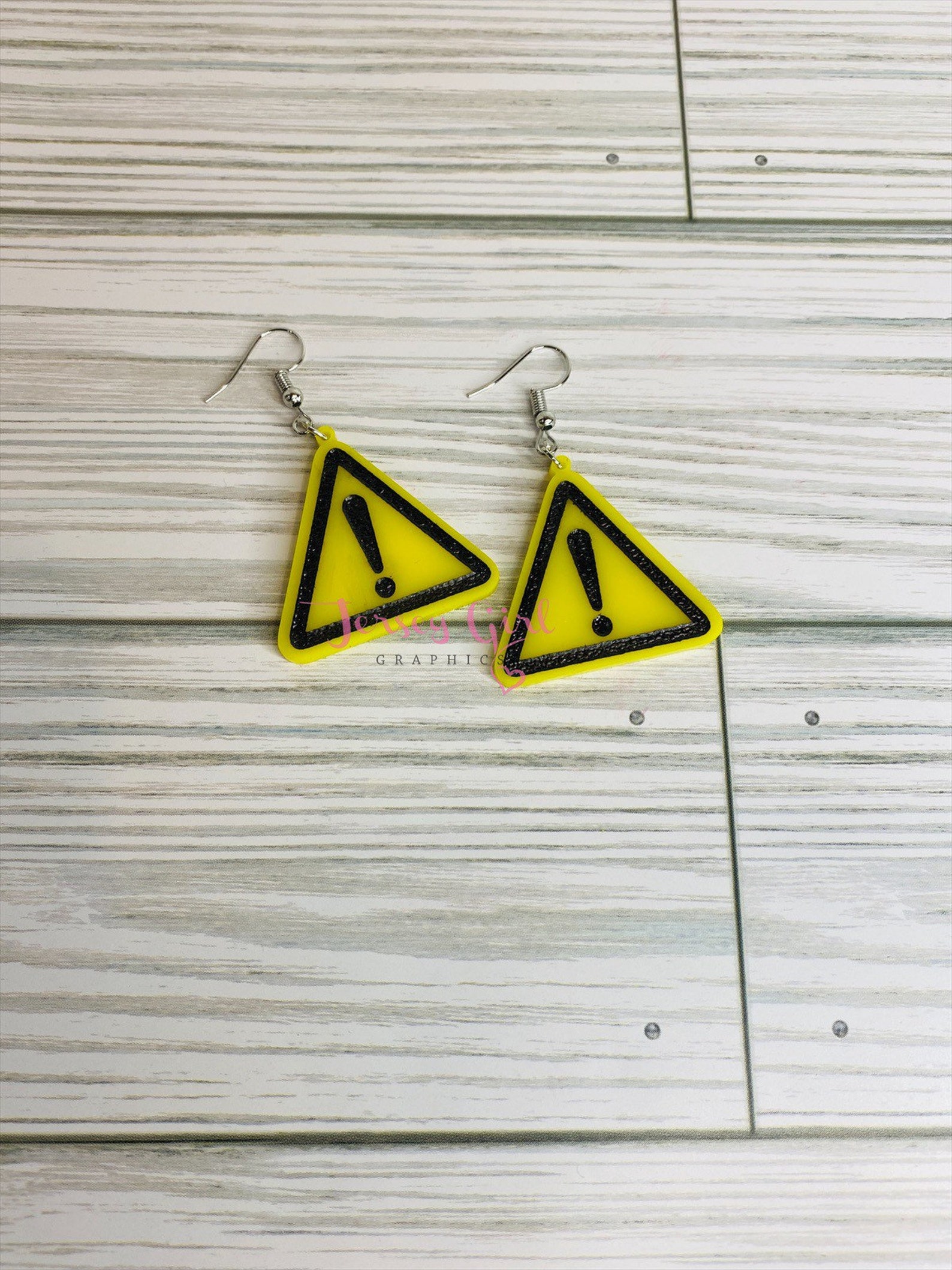 Yellow Warning Caution Sign Acrylic Earrings Gift Construction Birthday ...