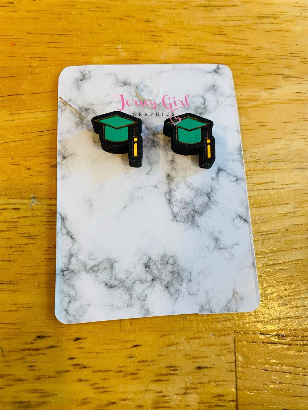 Wooden Hand Painted Graduation Cap Stud Earrings Gift Wood Stainless ...