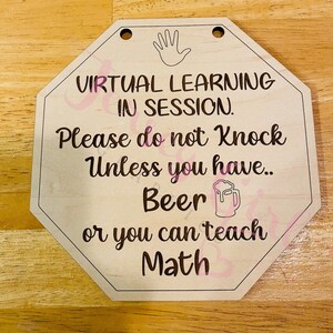 Custom Virtual Learning in Session Wooden Hanging Door Sign Funny Humor ...