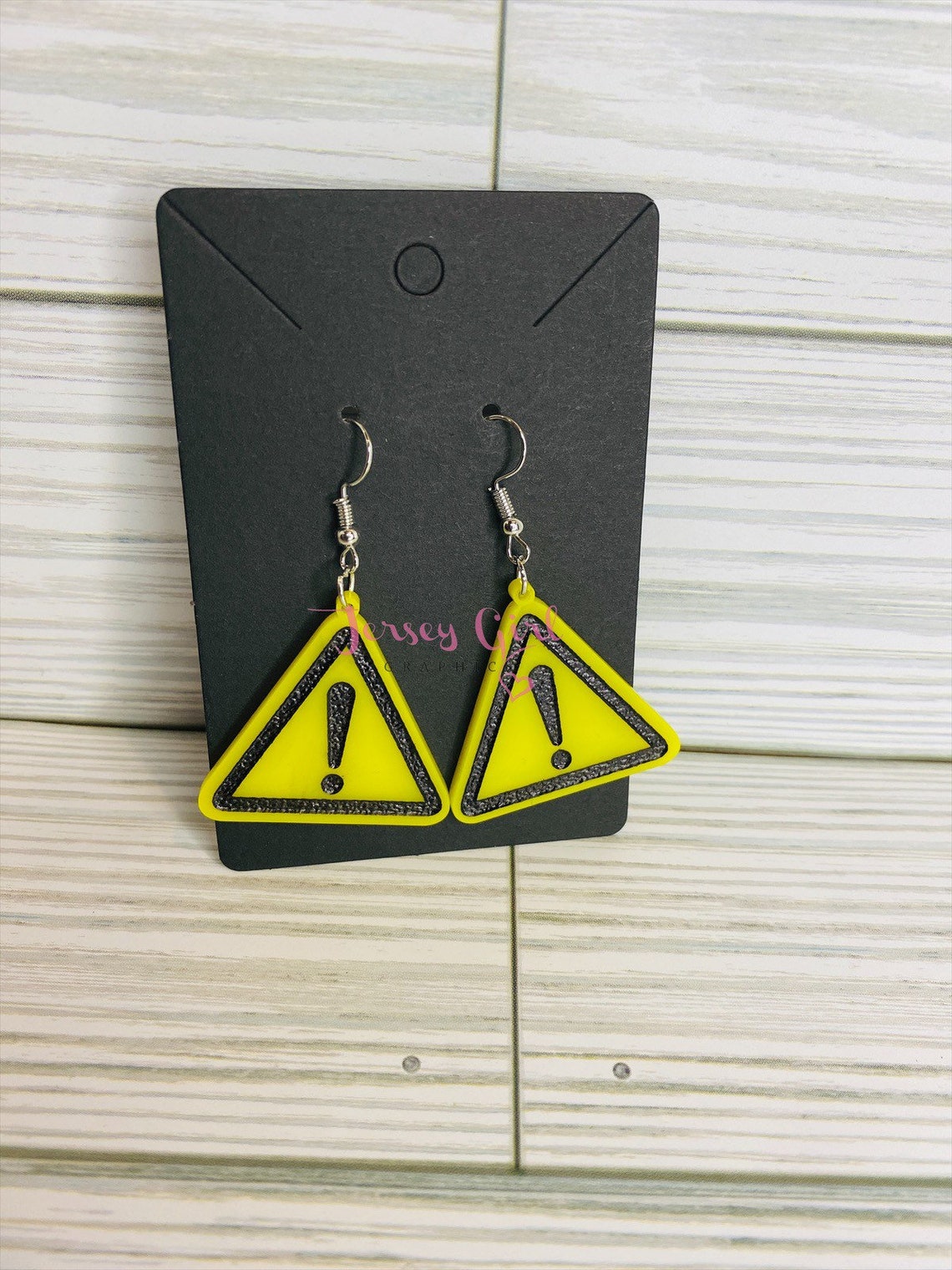 Yellow Warning Caution Sign Acrylic Earrings Gift Construction Birthday ...