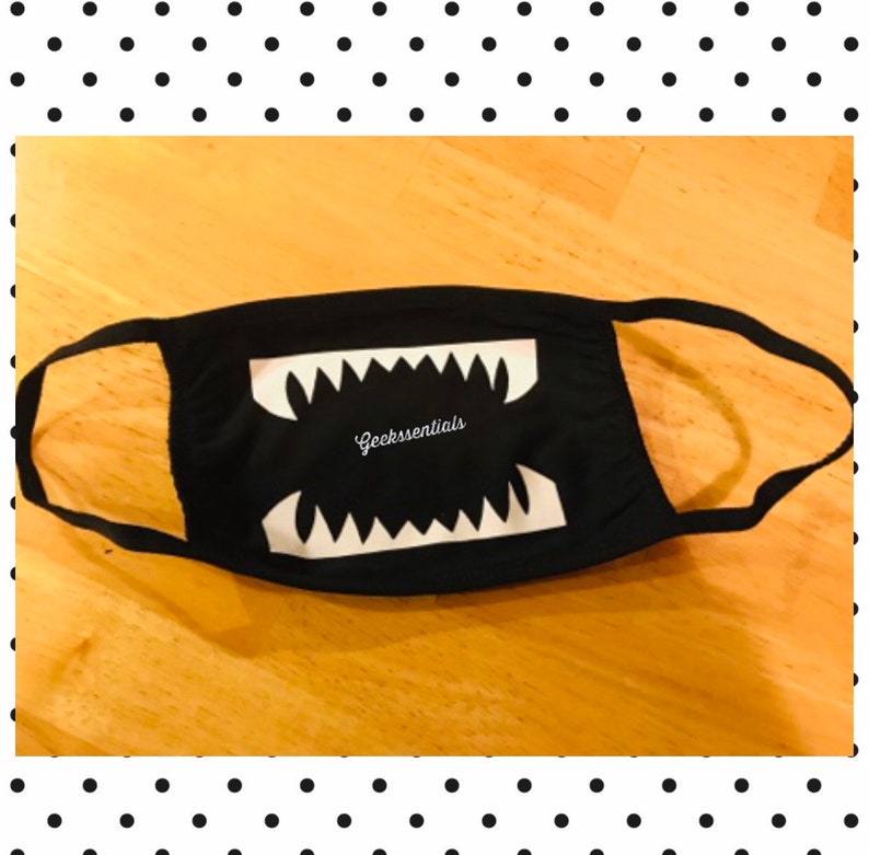 Shark Monster Teeth Black Face Mask Cotton Decal Bite Vampire - Etsy